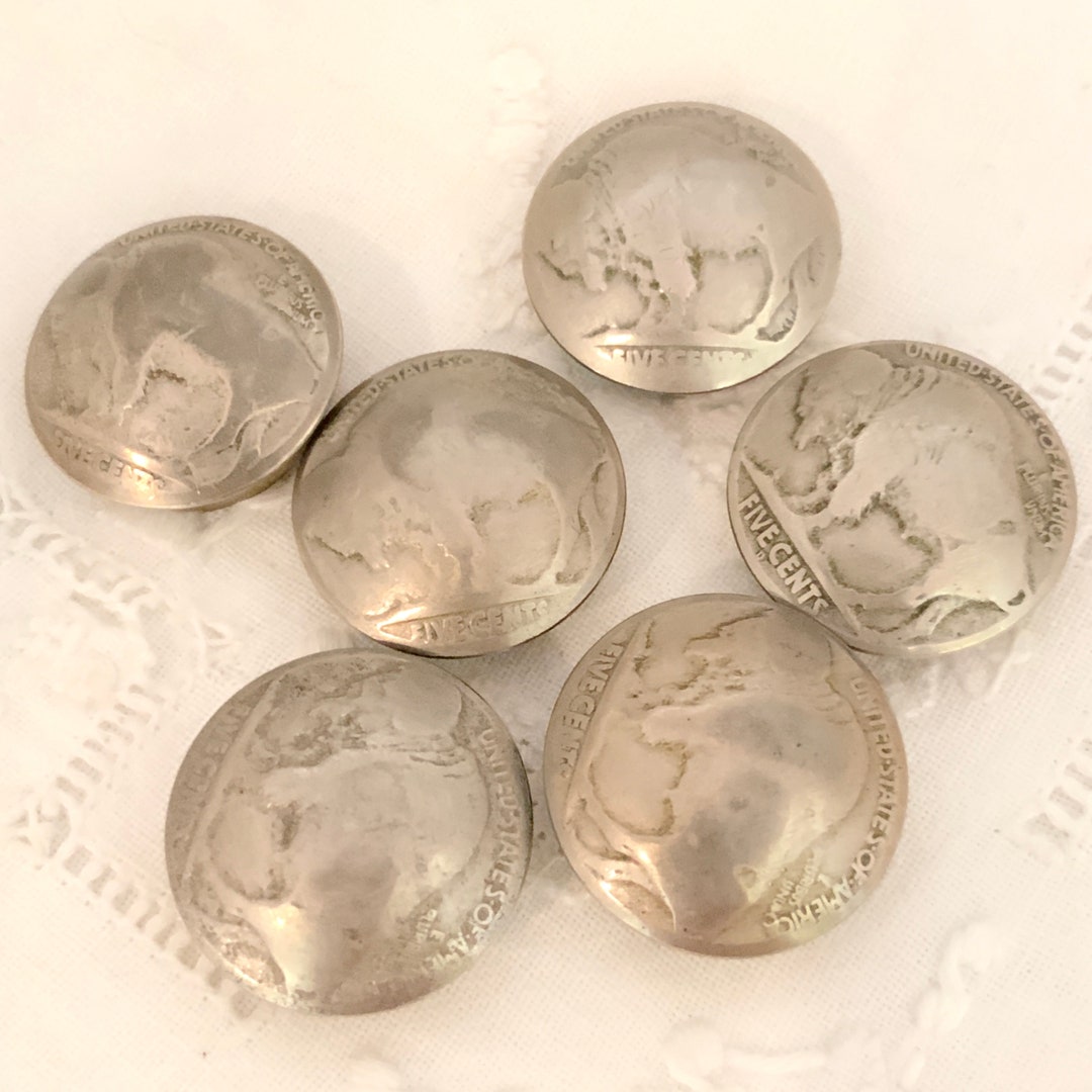 Buffalo Nickel Button Covers, Set of 6, Antique US Coin Button Covers ...