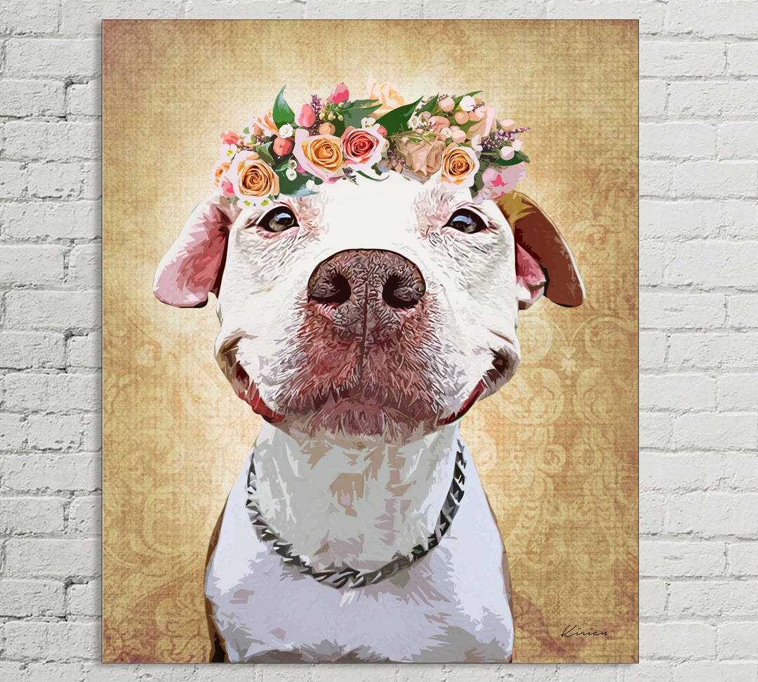 Boho Style Custom Pet Dog Cat Memorial Portrait With Flower Crown on ...