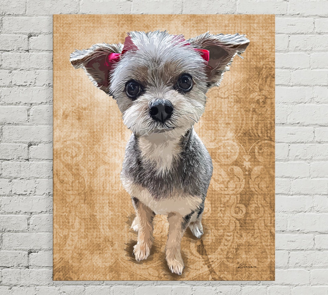Boho Style Custom Pet Portrait From Photo | Personalized Dog Art on ...