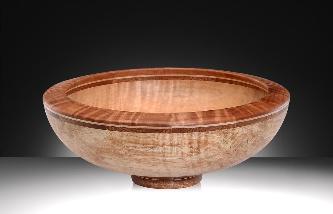 Flame Maple & Pommele Sapele Wood Salad Bowl, Shimmering Accent Bowl - Etsy