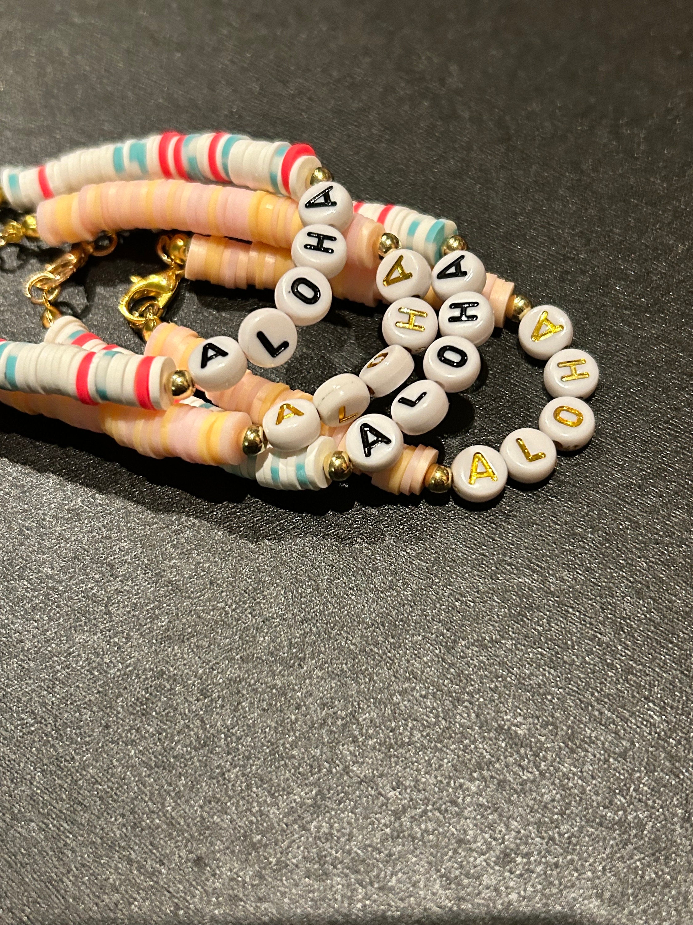 Trendy Clay Beaded Aloha Bracelets Adjustable Size Preppy - Etsy