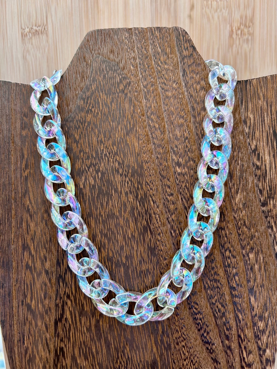 Iridescent Chunky Acrylic Chain Necklace- Iridescent Clear Chain Links ...