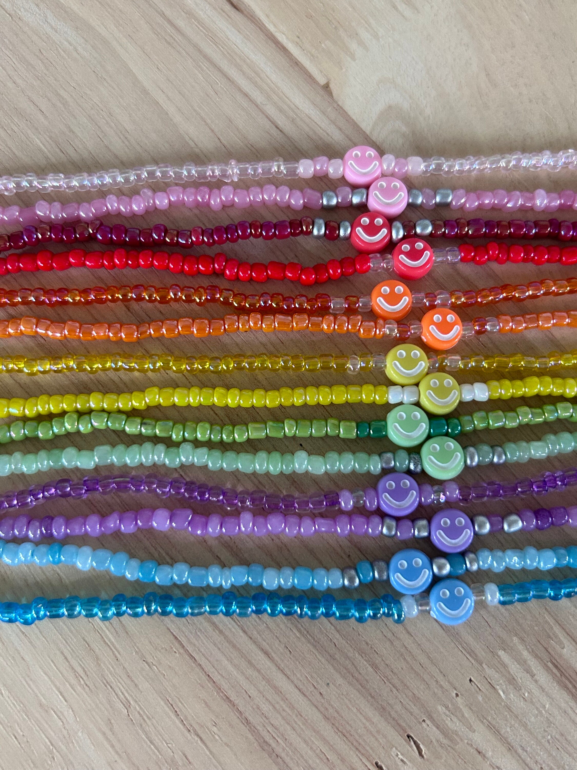 Beaded Smiley Face Bracelets Adjustable Colorful Stackable - Etsy