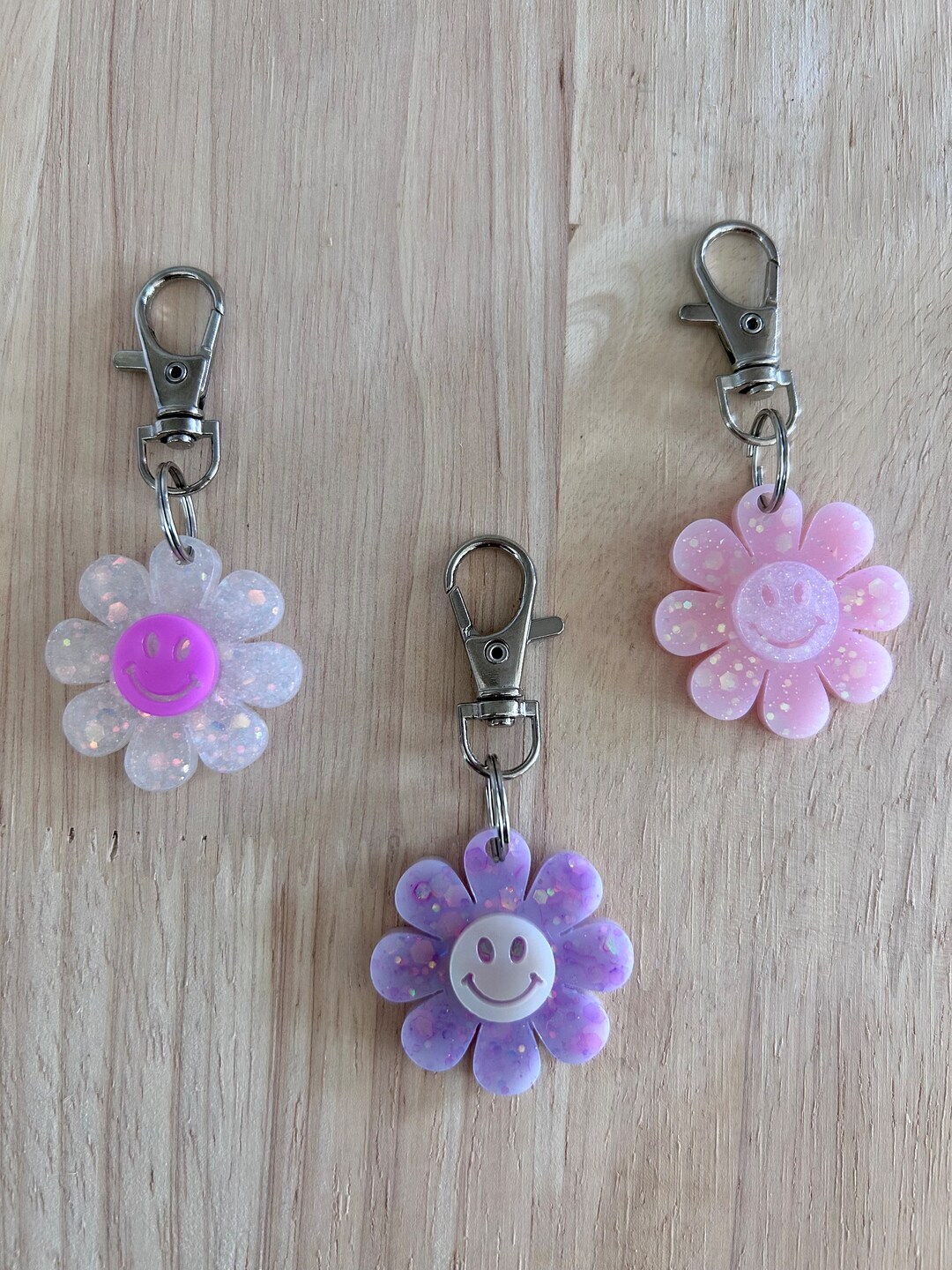 Groovy Flower Power Happy Face Keychains - Etsy