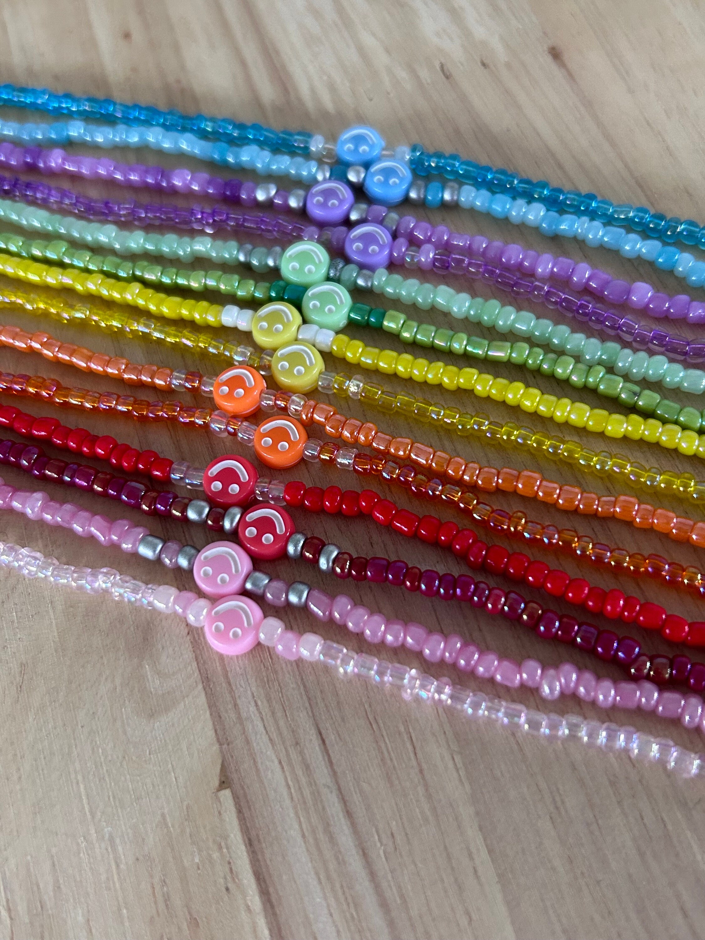 Beaded Smiley Face Bracelets Adjustable Colorful Stackable - Etsy