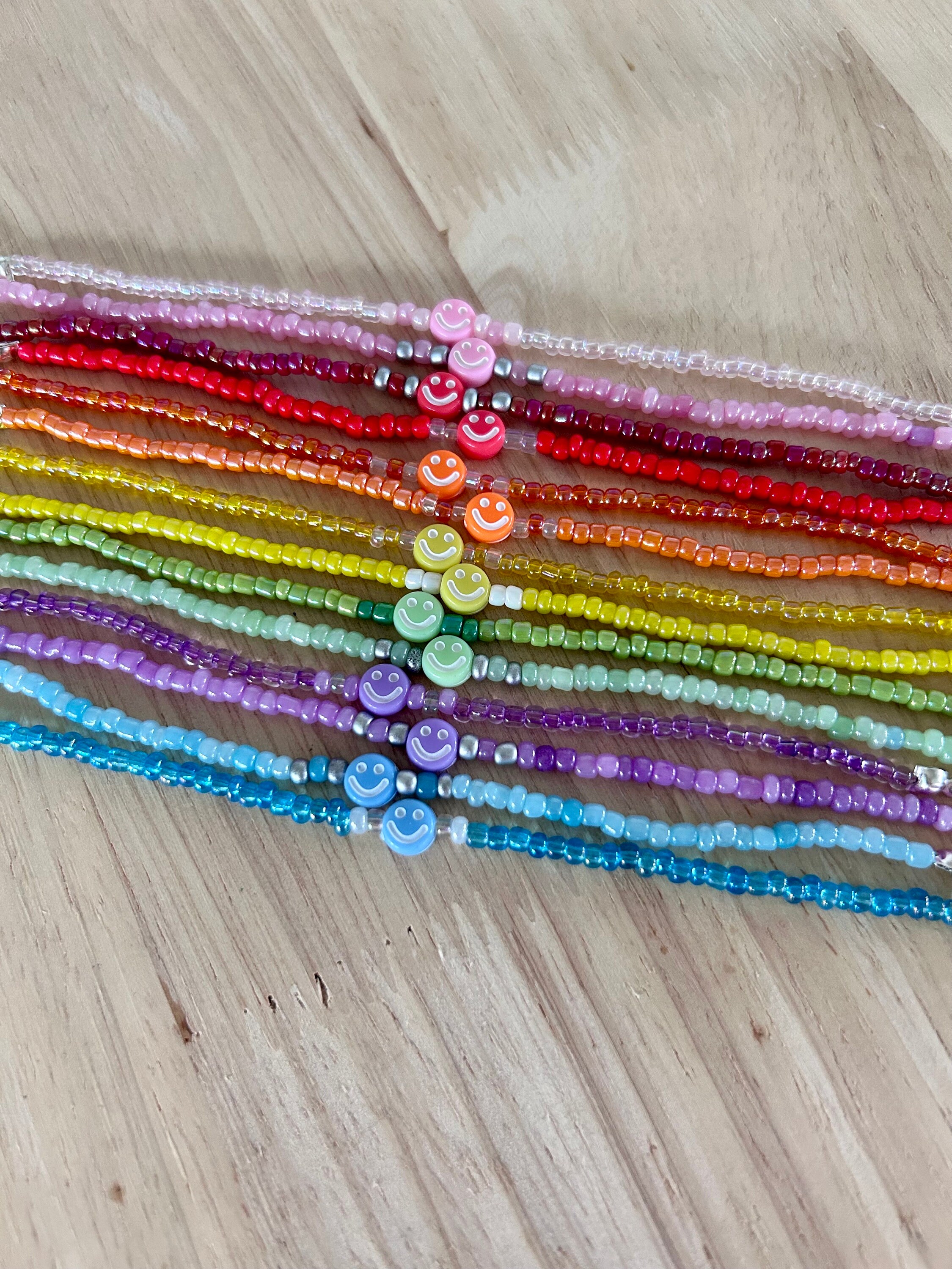 Beaded Smiley Face Bracelets Adjustable Colorful Stackable - Etsy