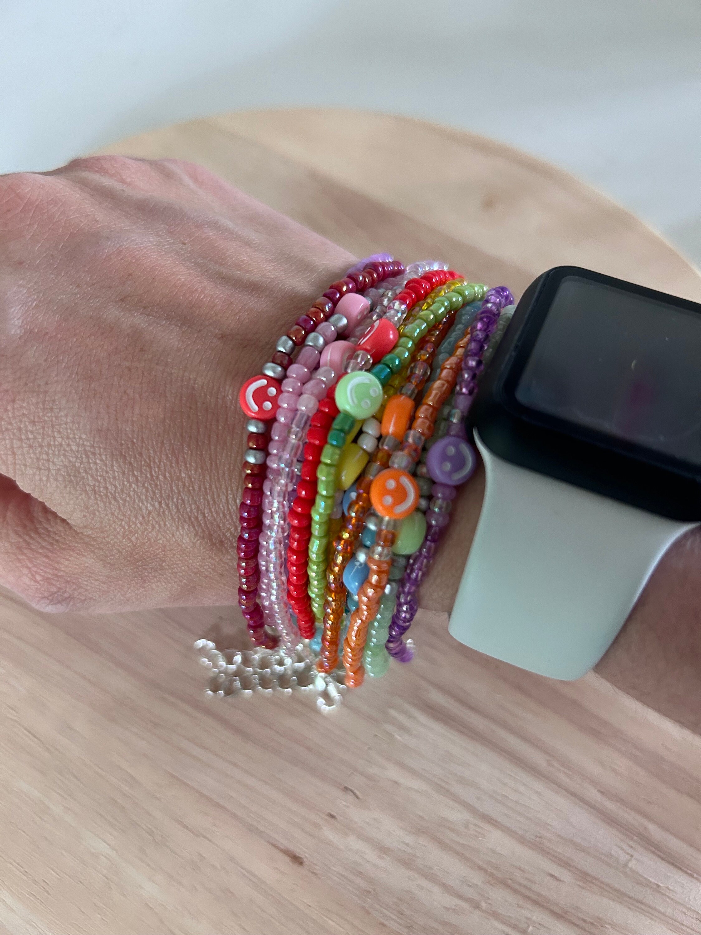 Beaded Smiley Face Bracelets Adjustable Colorful Stackable - Etsy