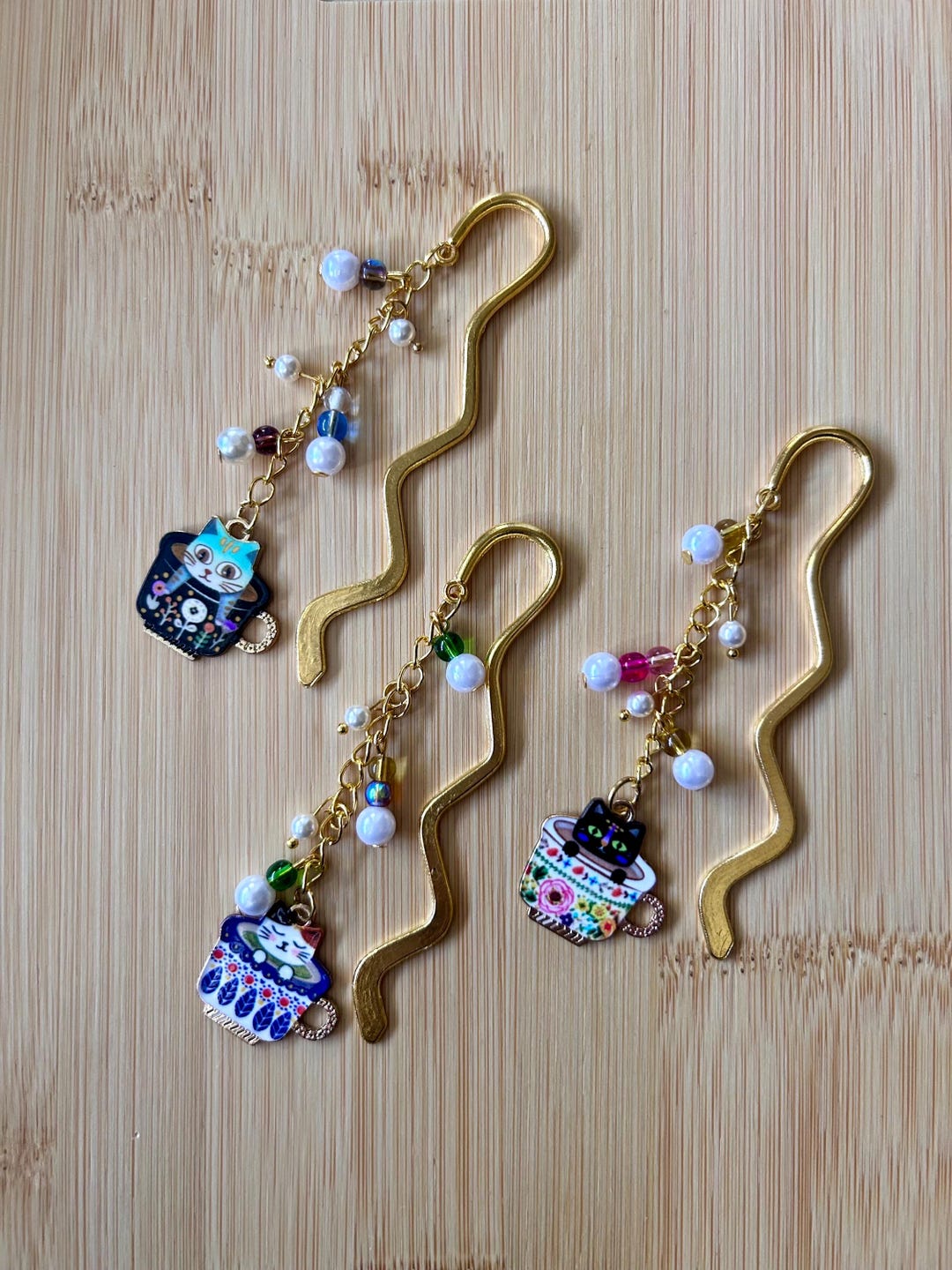 Cat Themed Metal Bookmarks With Charms | Unique Bookmark Gift | Book ...