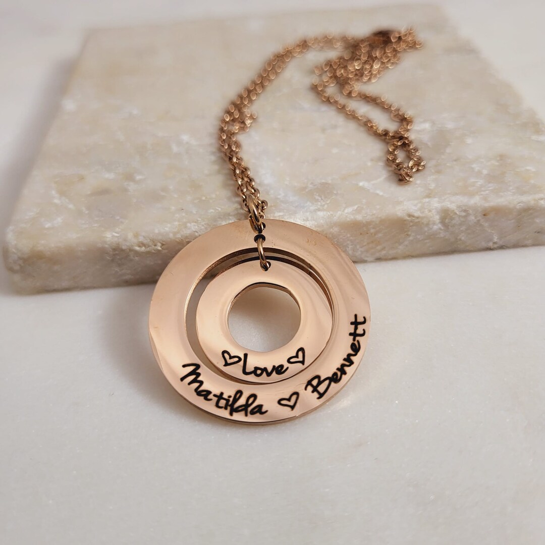 Customized Names Round Pendant Disc Necklace. Double Round Disks ...
