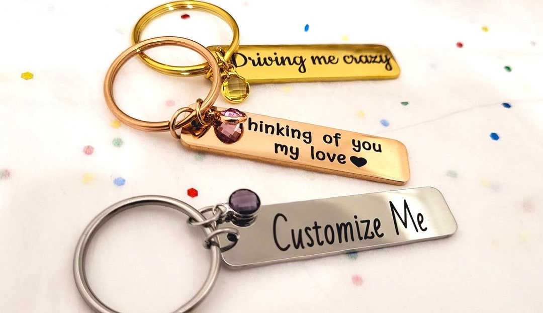 Custom Birthstone Keychain Key Ring , Personalized Jewelry, Engraved ...