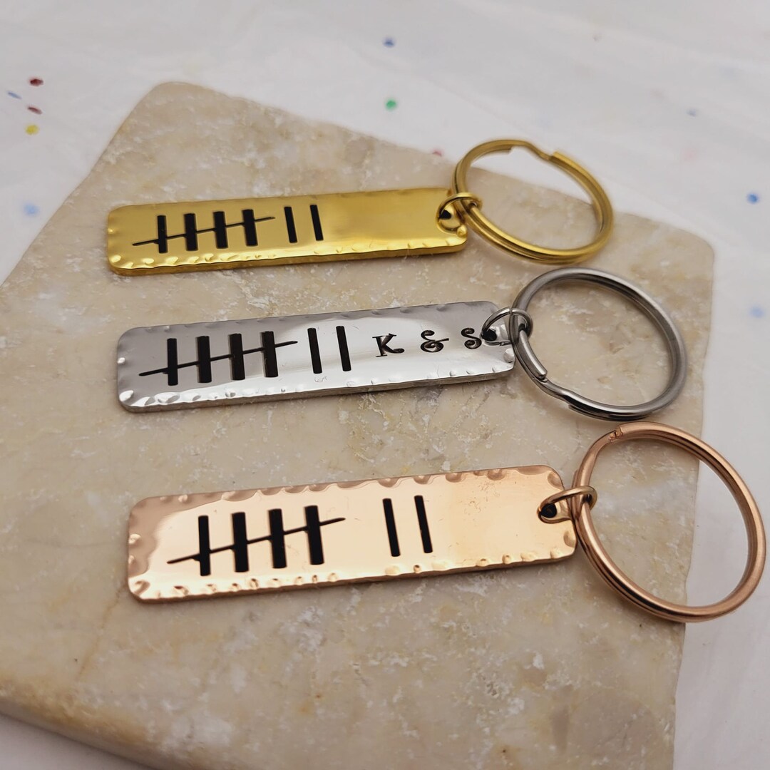 Custom Tally Mark Anniversary Gift Key Chain Keyring. Best Christmas or ...