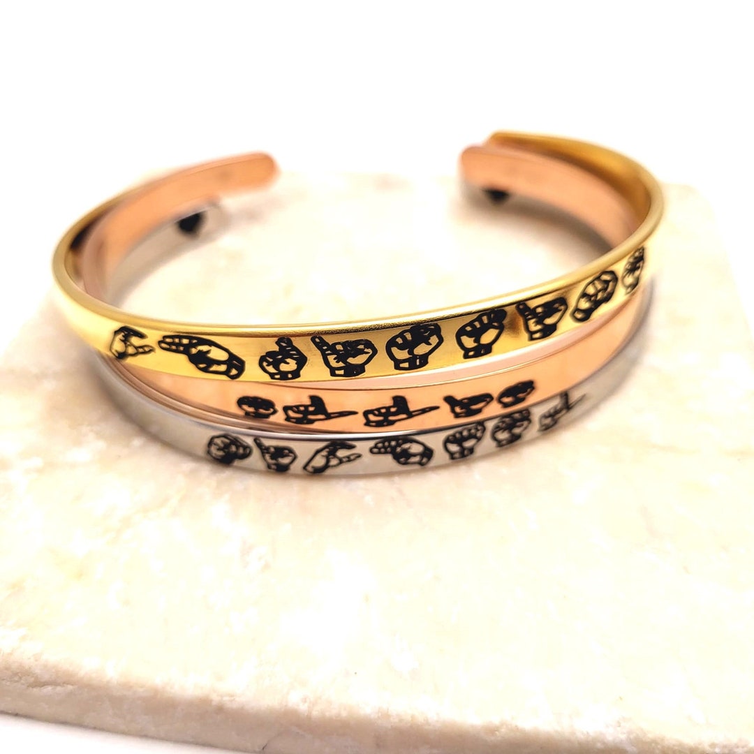 Custom Sign Language Bracelet, Personalized ASL Cuff Bracelet ...