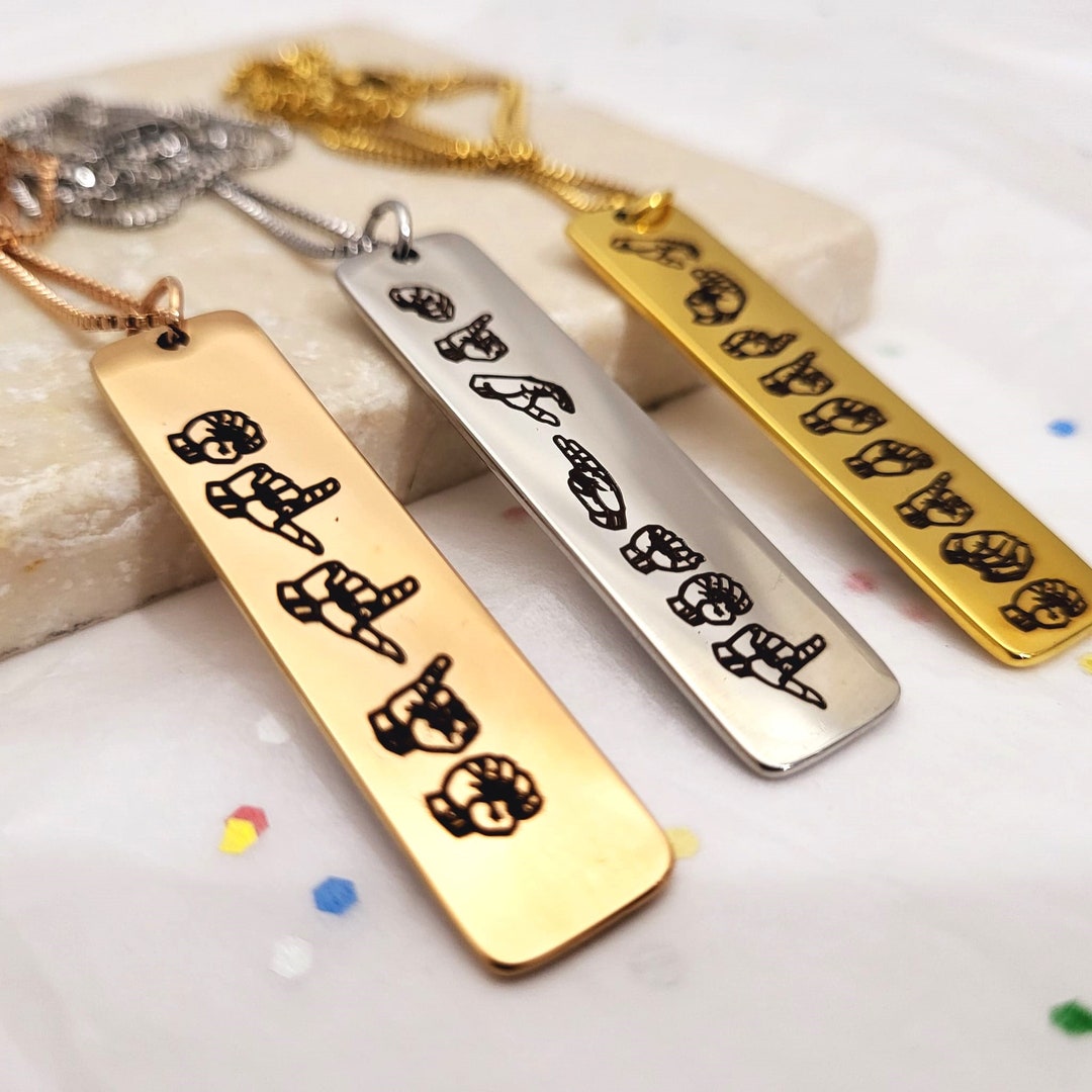 Sign Language Necklace, Personalized ASL Necklace, Personalised Name ...