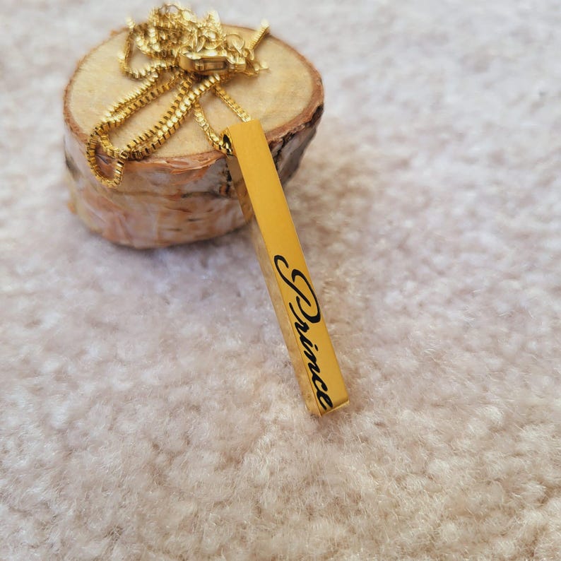 3D Handwritten Name Necklace - Personalized Vertical Bar Pendant Name ...