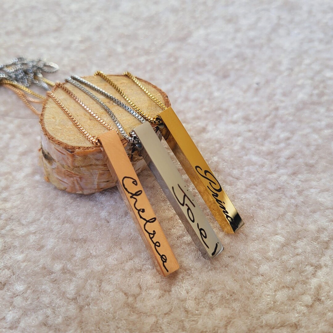 3D Handwritten Name Necklace - Personalized Vertical Bar Pendant Name ...