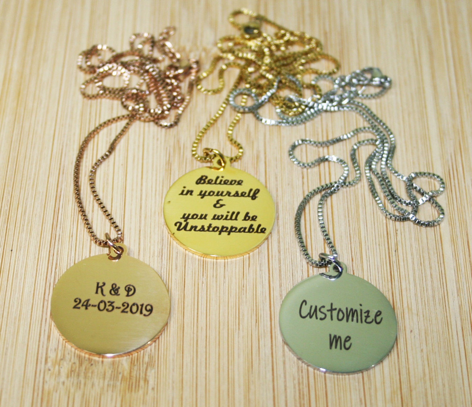 Custom Round Pendant Necklace - Women's Circle Necklace Engraved ...