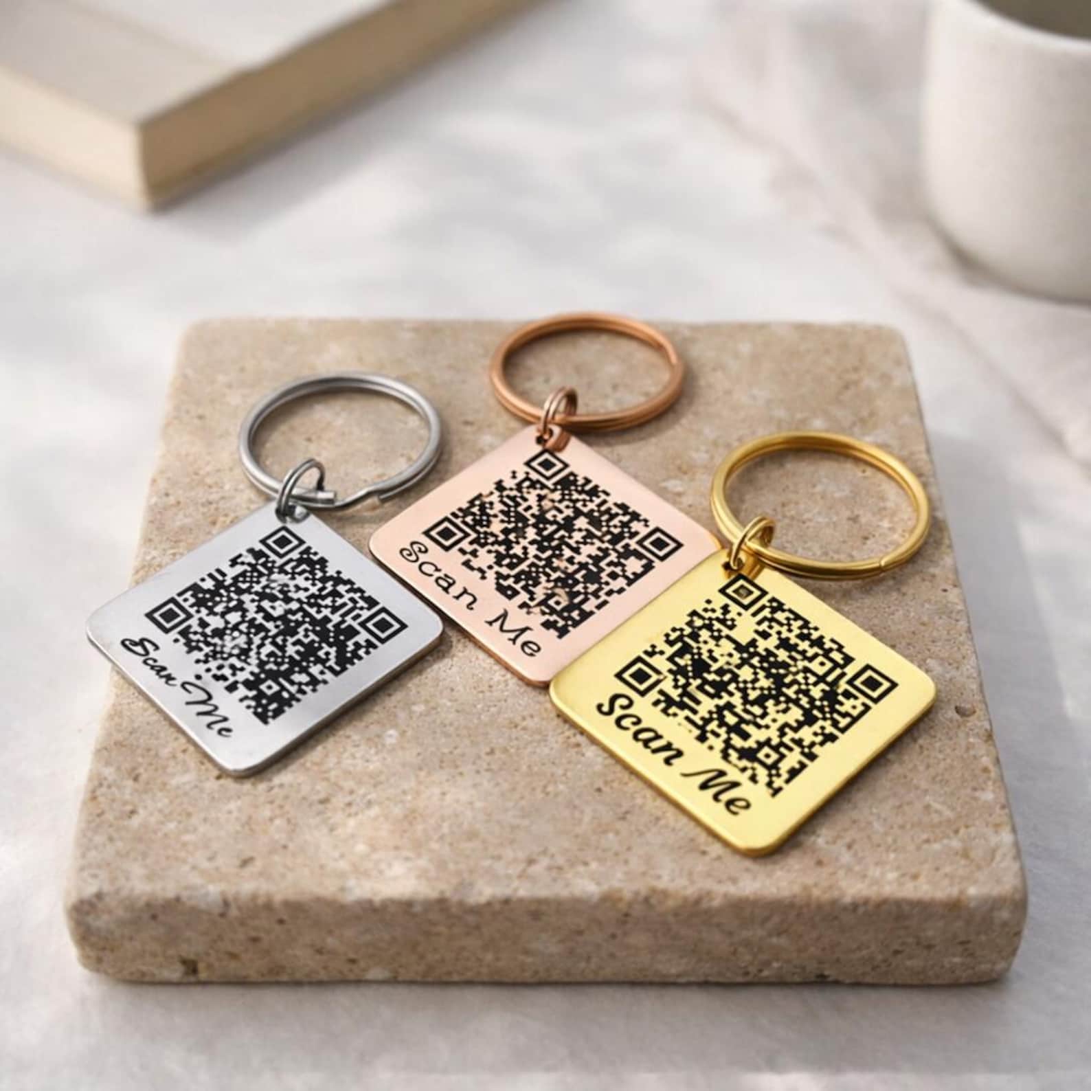 Personalised QR Code Keychain. Customized Metal QR Code Key Chain Rose ...
