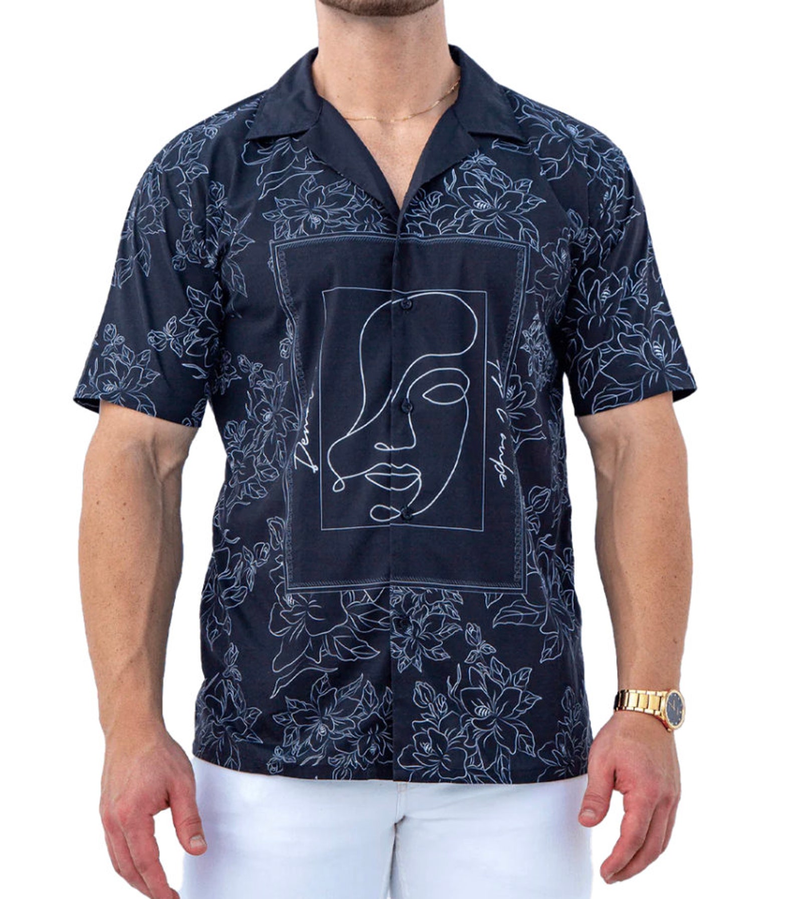 Vintage Custom Short Sleeve Men Button Down Shirt, Art Print Casual ...