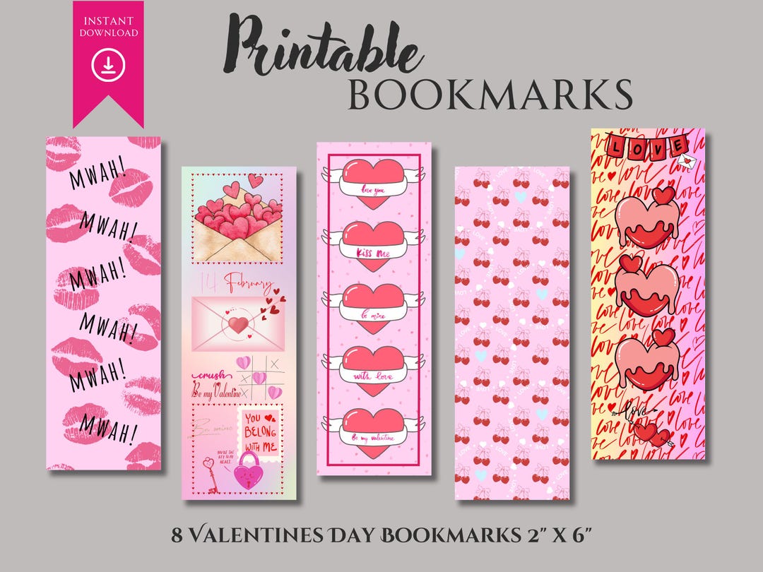 Printable Valentines Day Bookmarks, Love, XOXO, MWAH, Be My Valentine ...