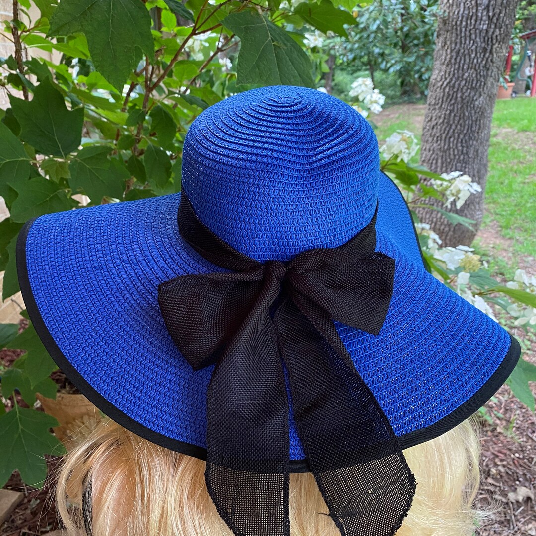 Floppy Brim Hat for Sun and Beach. Beautiful Vibrant Blue Color Straw ...