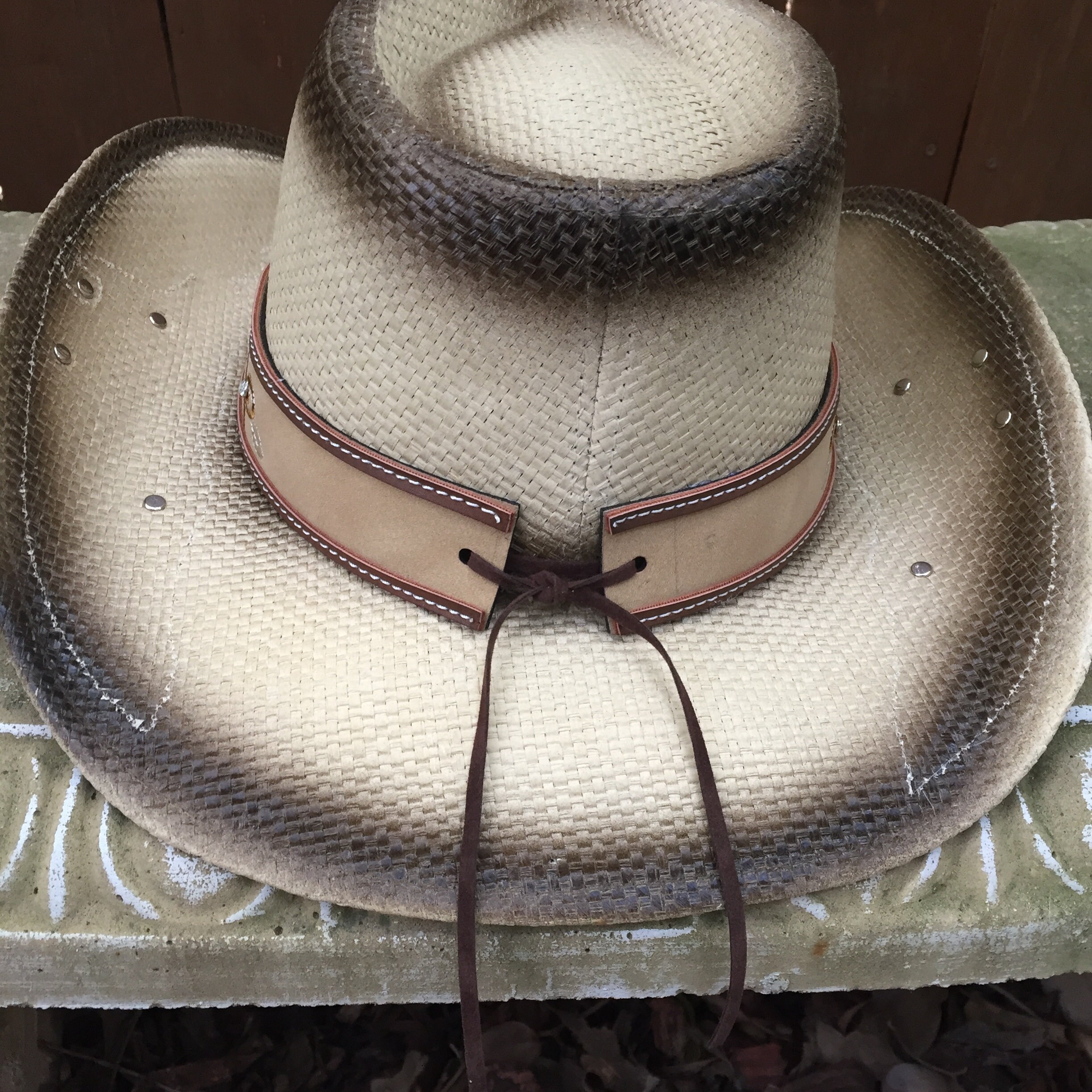 Straw Cowboy Hat With Beautiful Scroll Apliques on Side Brim & - Etsy