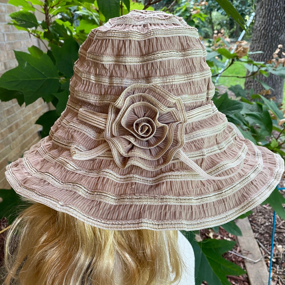 Tan / Beige Hat With Cute Fabric Flower on Side or Back. Hat is Unique ...