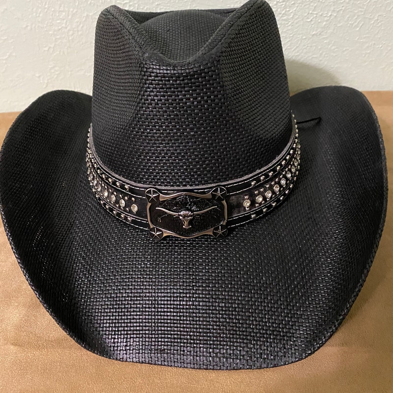 Black Straw Cowboy Hat - Etsy