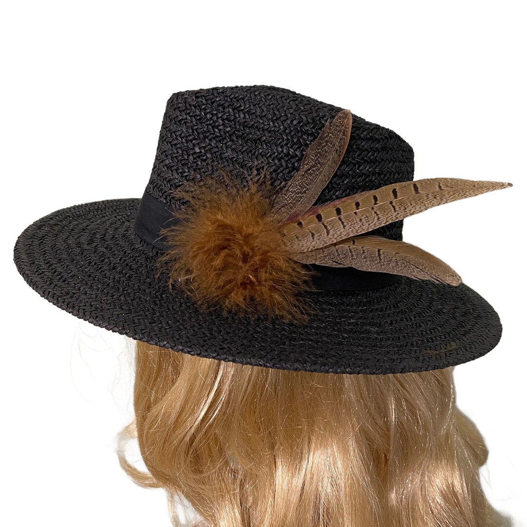 Black Fedora With Black Hat Band and Beautiful Feather Accents ...