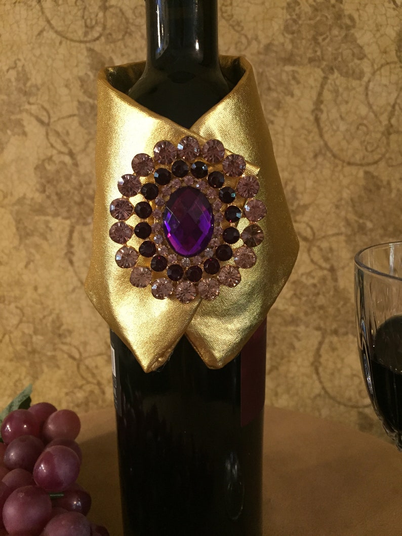 Wine Bottle Wrap/cover/cozy Made of Gold Lame With a Medallion | Etsy