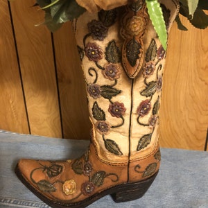 Brown Boot With Beautiful Look of Tooled Leather Covered in Multiple ...