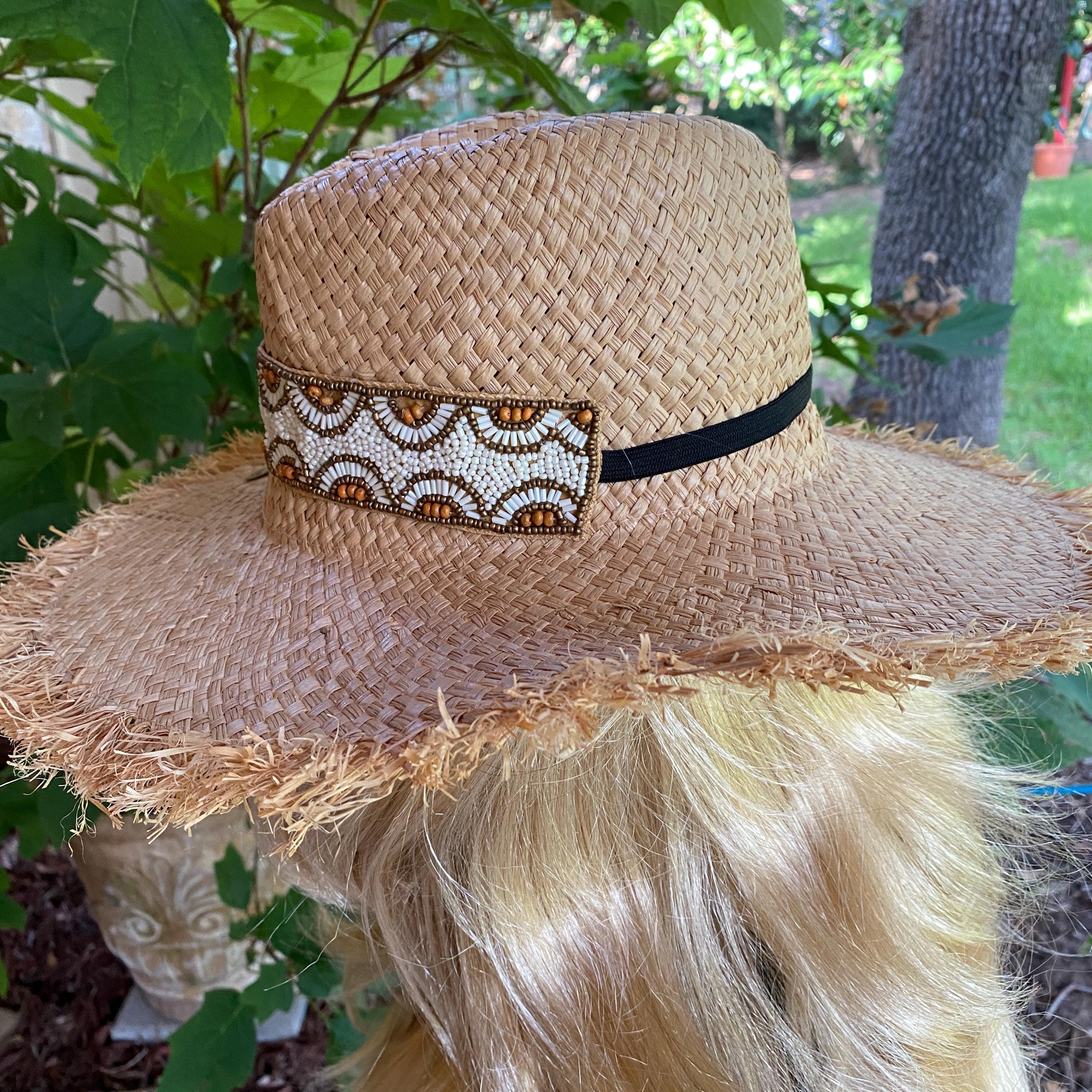 BOHO Style Floppy Hat With Wide Brim With Frayed Edges. Unique Beaded ...