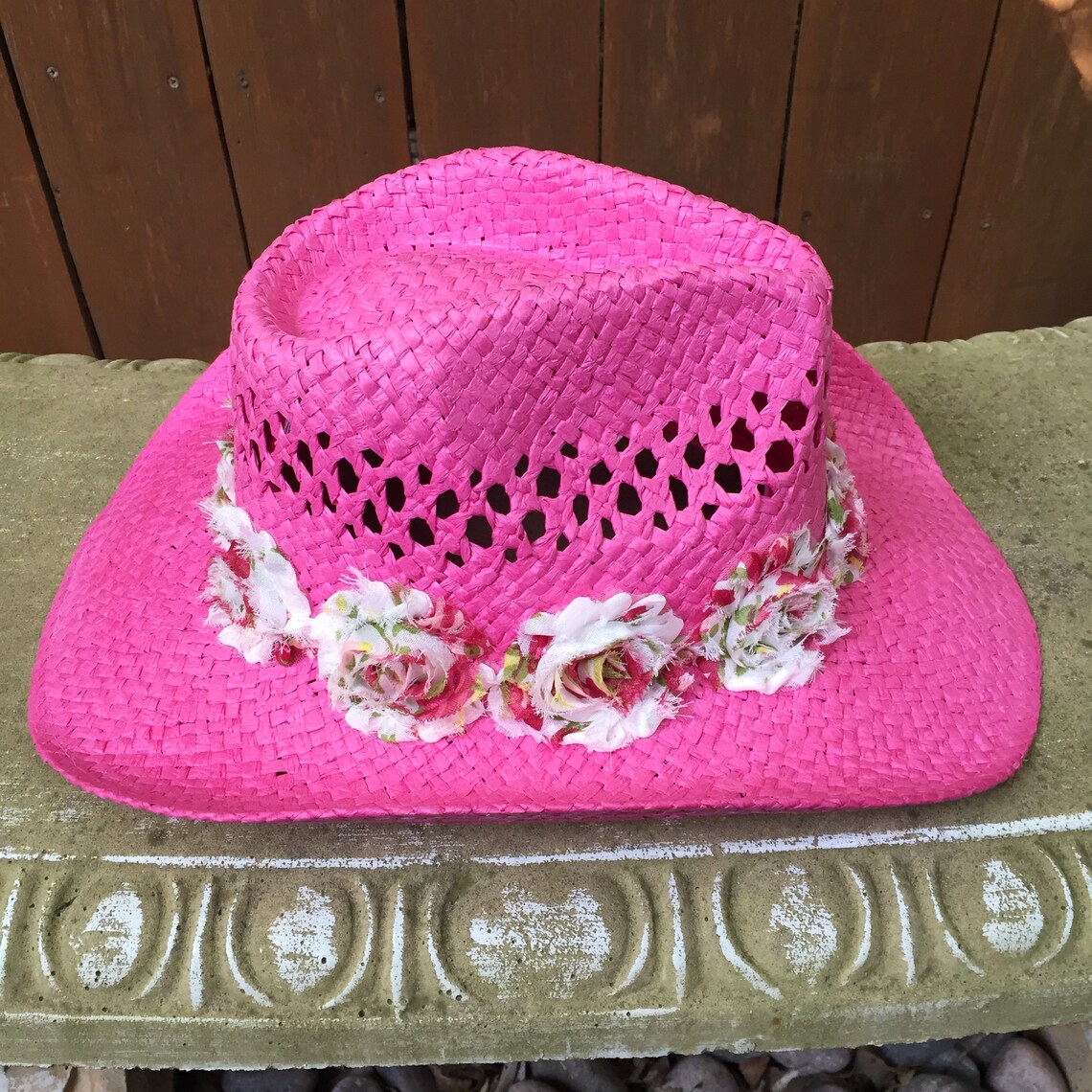 Hot Pink Straw Cowboy/sun Hat With a Shabby Chic Boho Style - Etsy