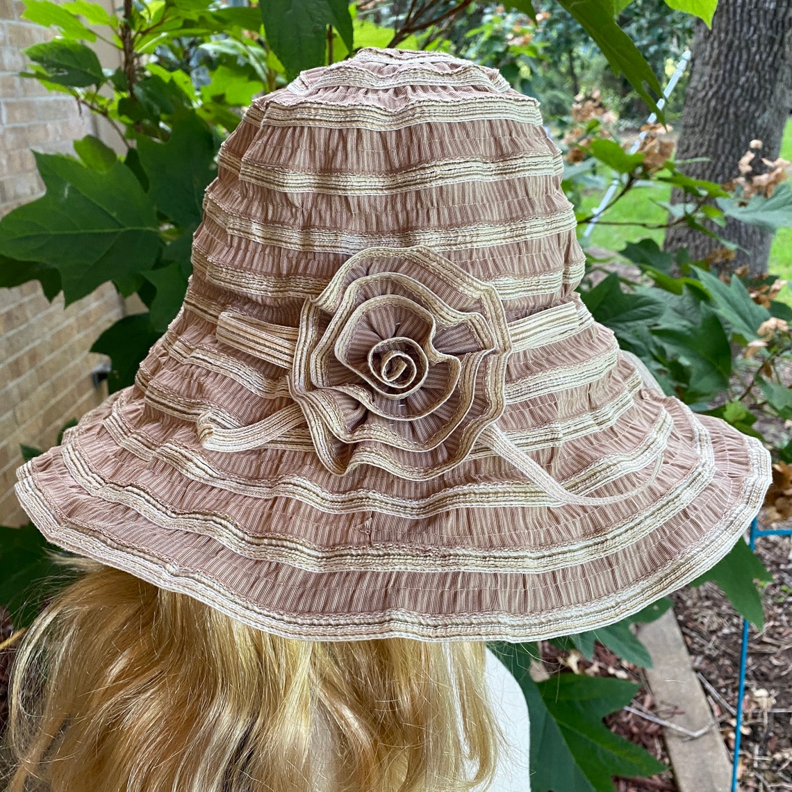 Tan / Beige Hat With Cute Fabric Flower on Side or Back. Hat is Unique ...