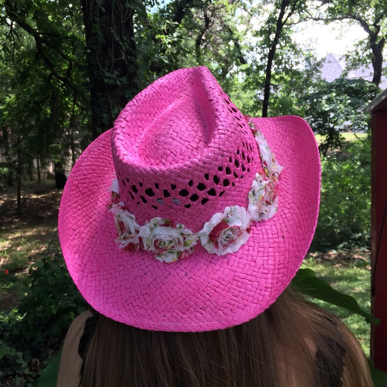 Hot Pink Straw Cowboy/sun Hat With a Shabby Chic Boho Style - Etsy