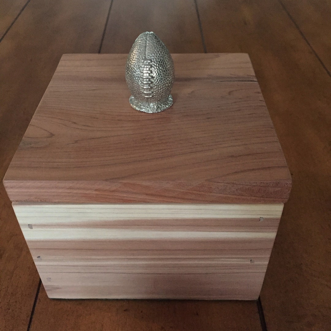 Dresser Box for Men Wood Solid Cedar Handmade, Pewter Football Pull to ...
