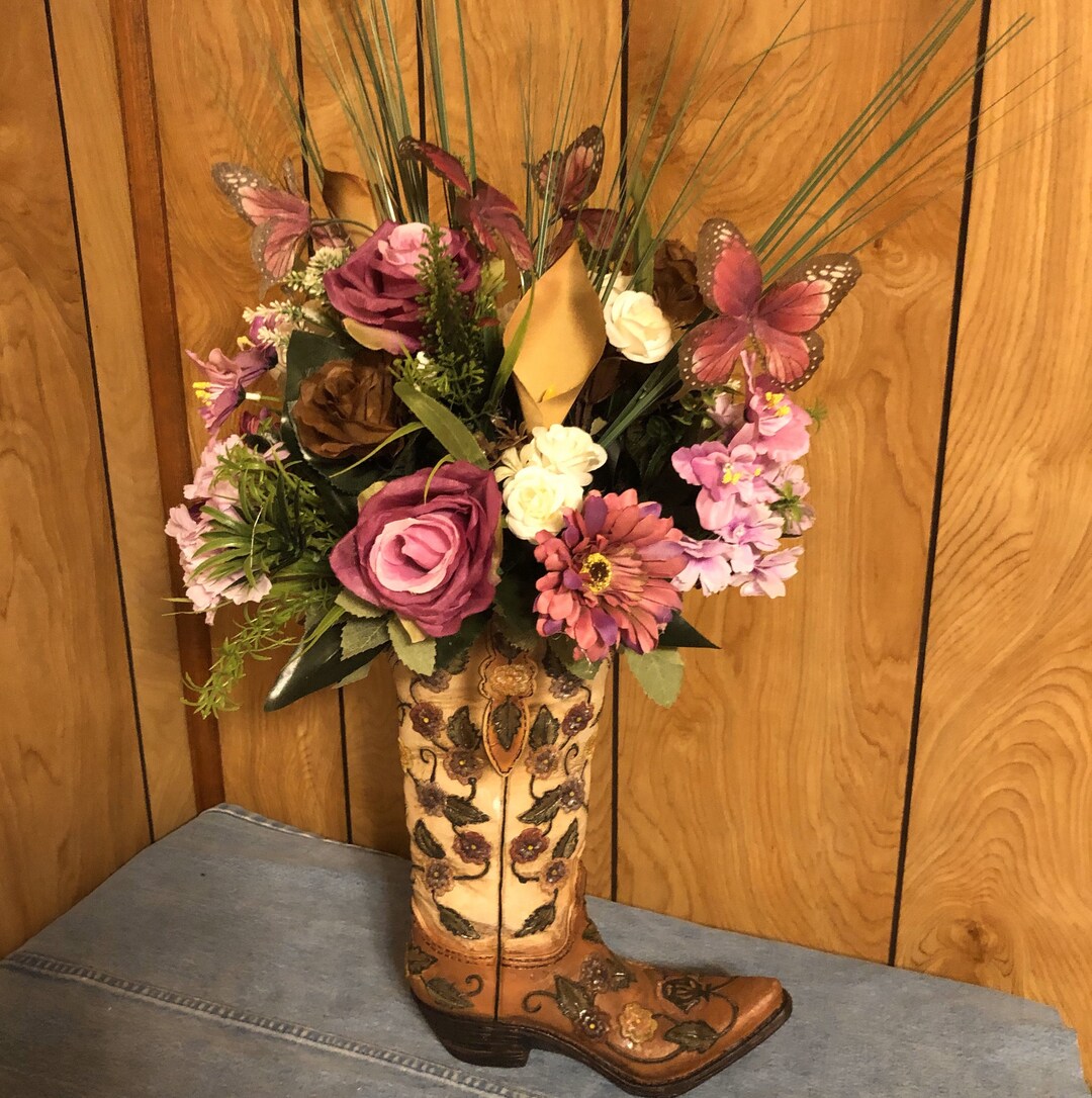 Brown Boot With Beautiful Look of Tooled Leather Covered in Multiple ...