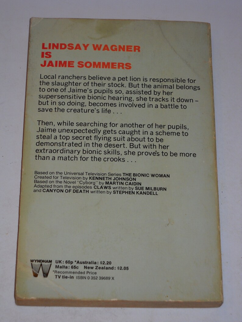 1976 Bionic Woman A Question of Life by Maud Willis British Only Book ...