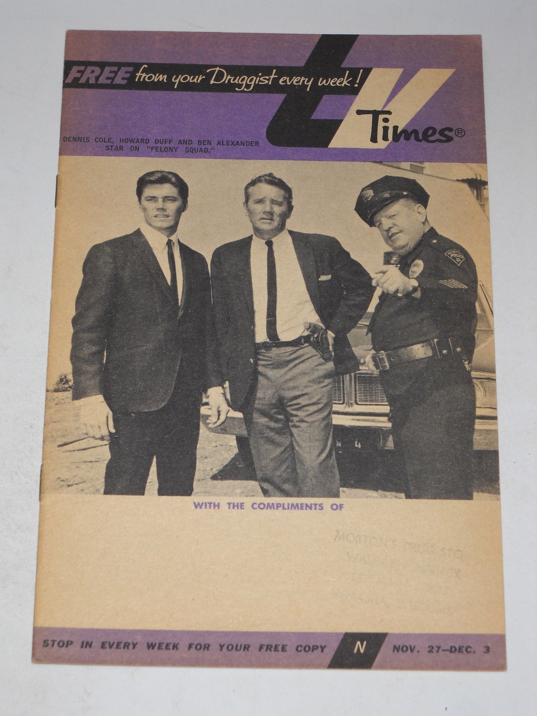 1966 Felony Squad Dennis Cole, Howard Duff, Ben Alexander TV Times ...