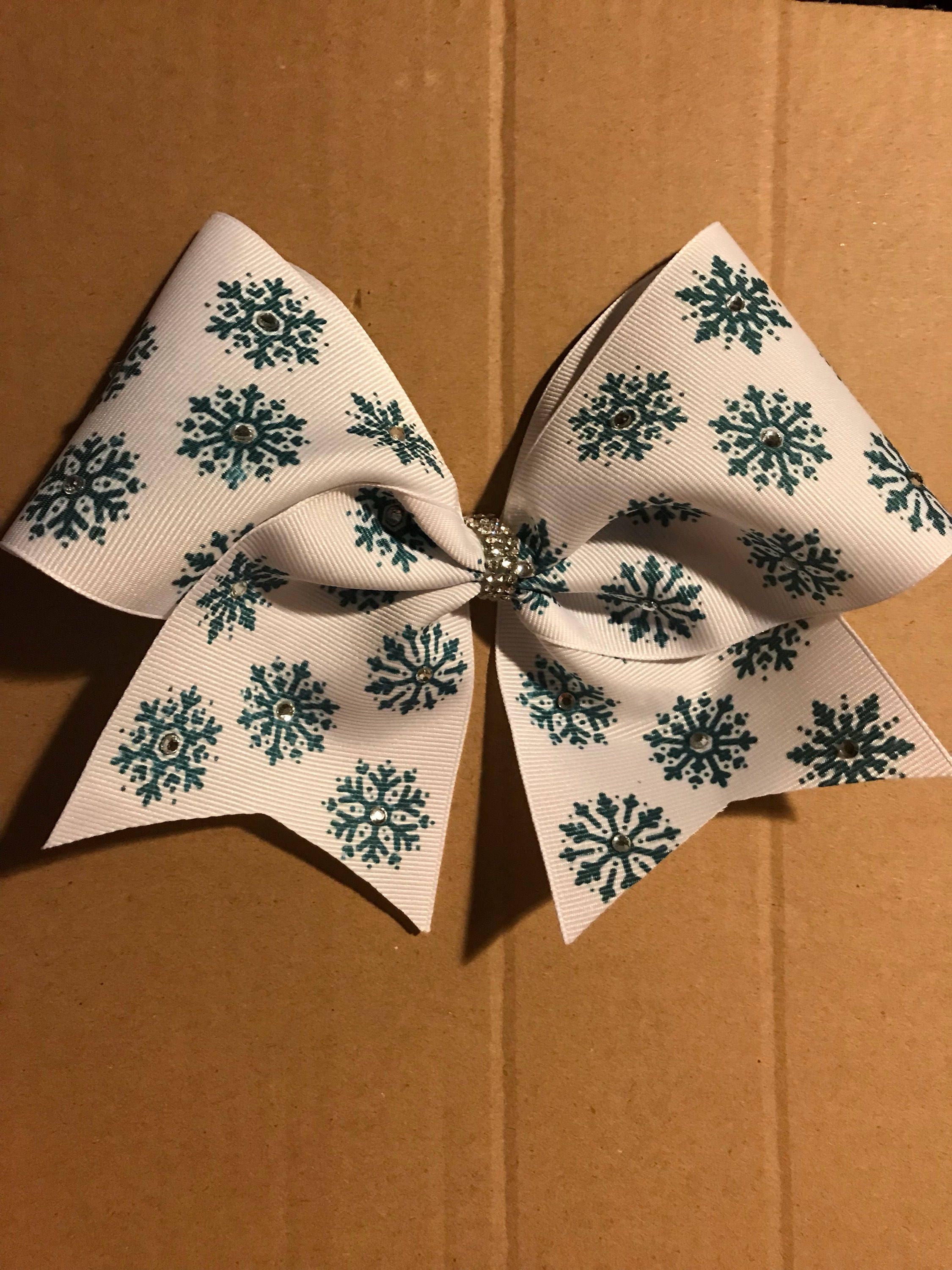 Blue Snowflakes rhinestones cheer bow on white ribbon or | Etsy