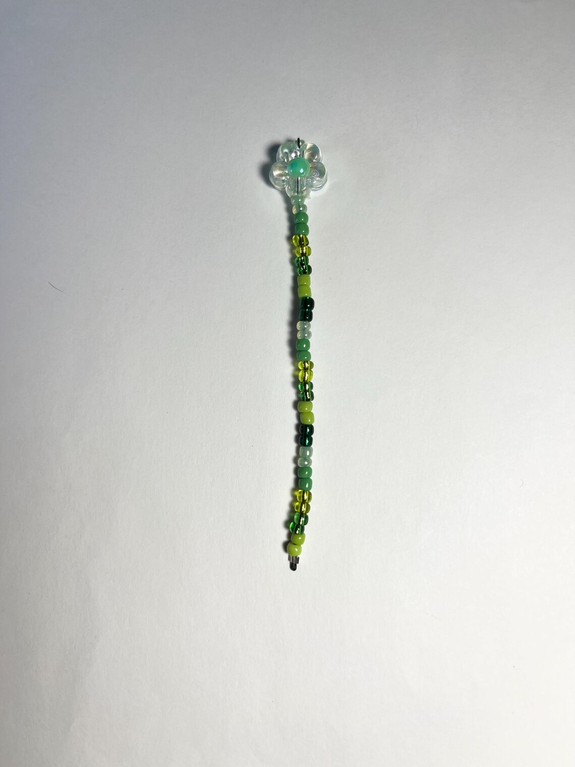 DIY Beaded Stick -transparent Flower With Green Seed Beads - Beaded ...