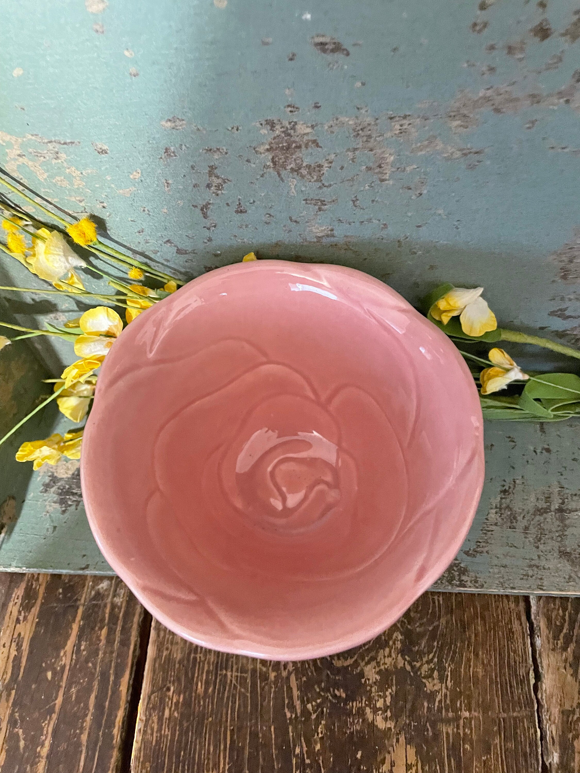 TIC Pottery USA Pink Flower Bowl Vase - Etsy