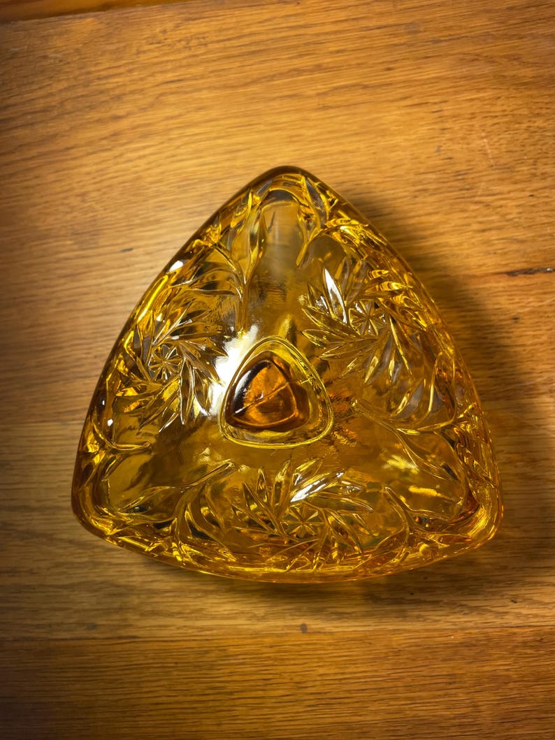 Triangle Amber Depression Glass Candy Dish With Lid - Etsy