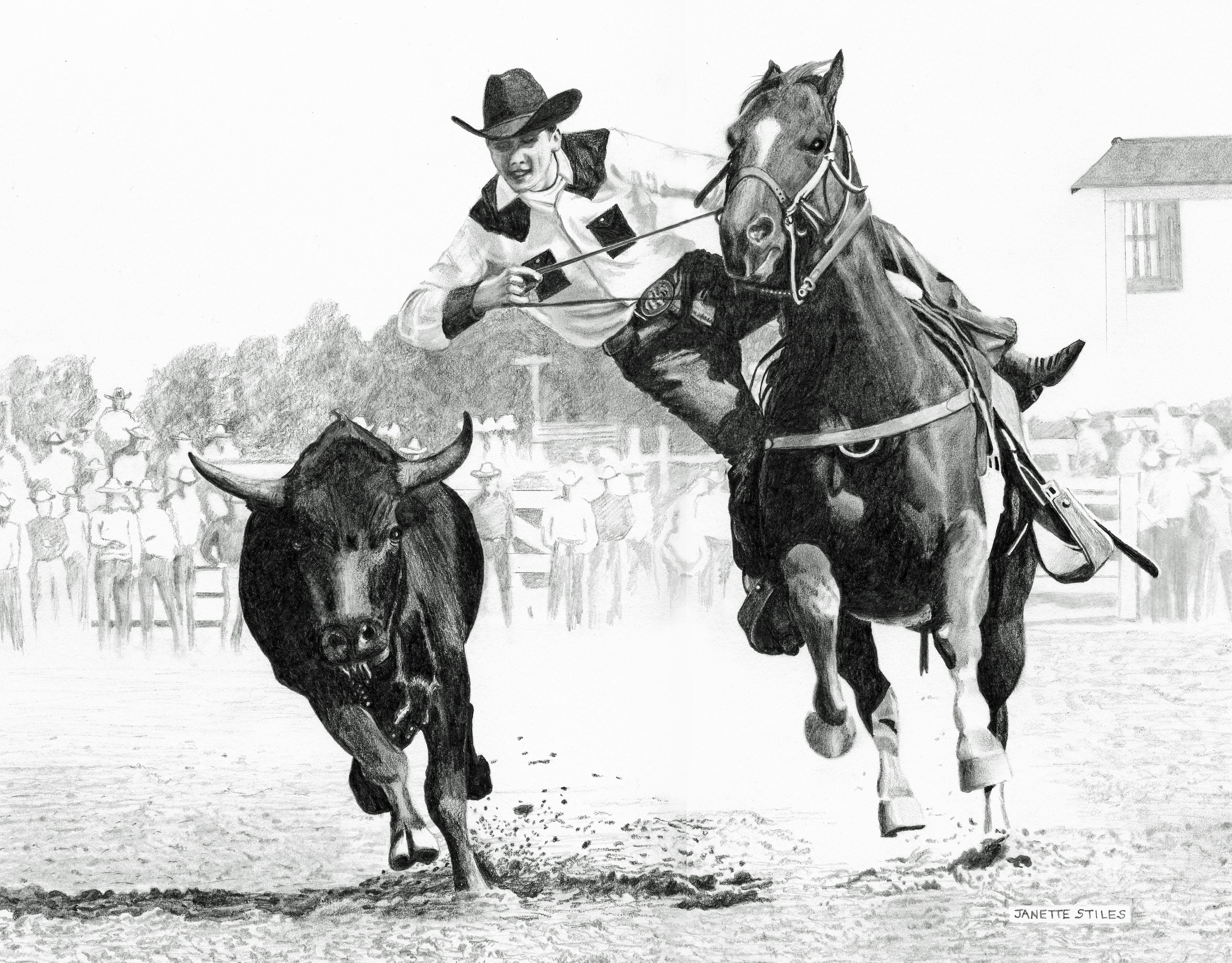 Steer Wrestling Art, Rodeo Horse Print, Printable Rodeo Art, Rodeo ...