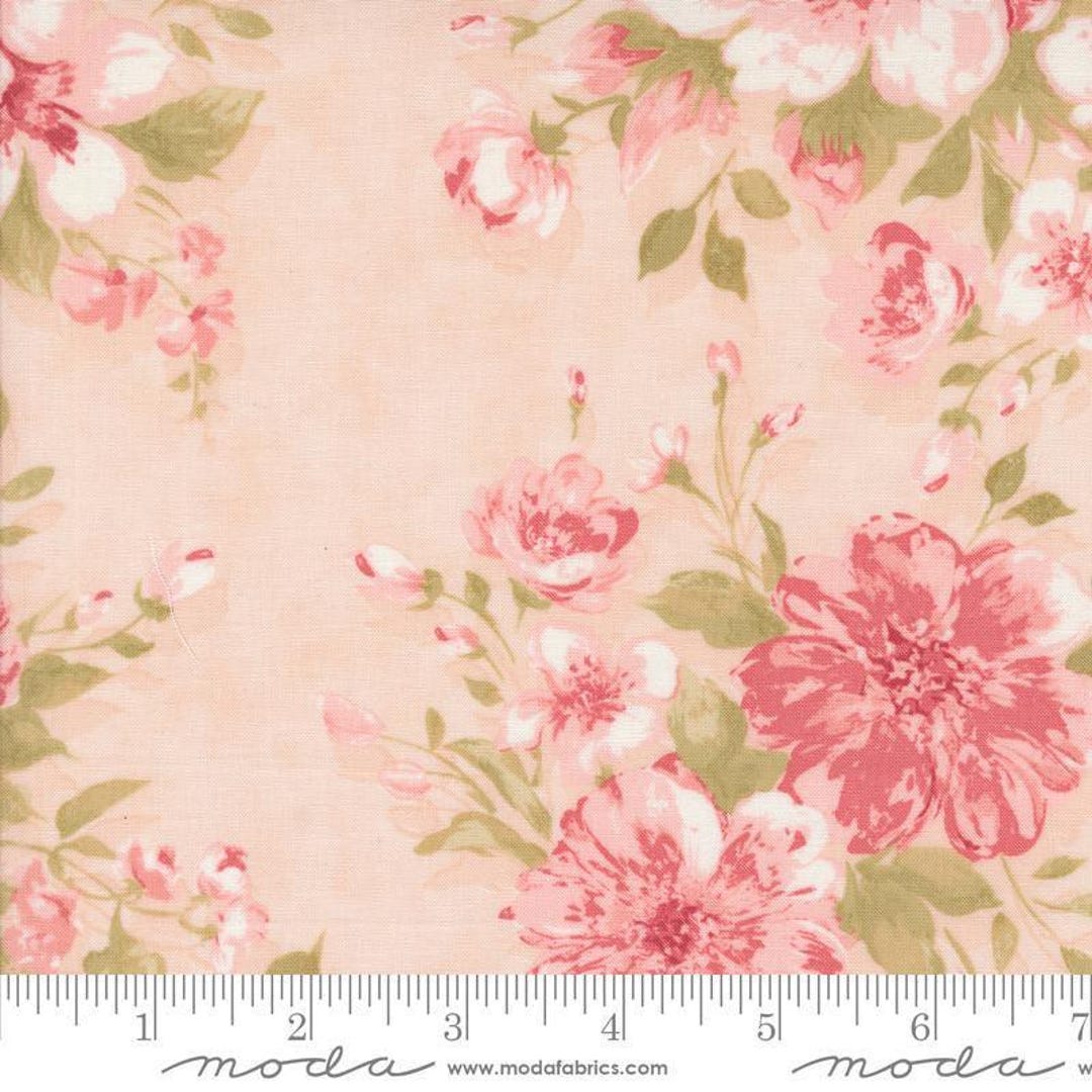 Muse Rose 44390 Blush - Moda Fabrics - Floral Flowers Blossoms Leaves ...