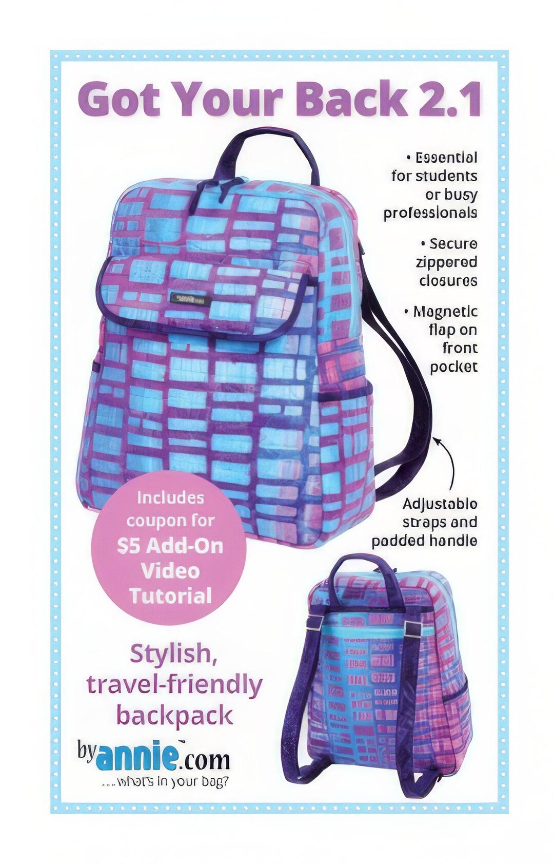 Got Your Back Backpack Quilt PATTERN - QT Fabrics - Instructions Only - Stylish Travel Backpack ...