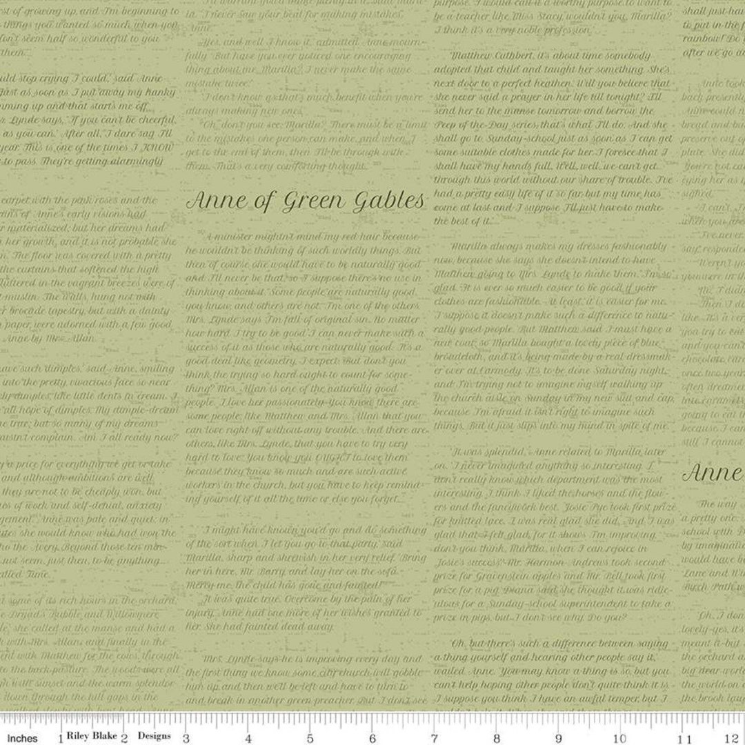 SALE Anne of Green Gables Text C10604 Basil - Riley Blake Designs ...