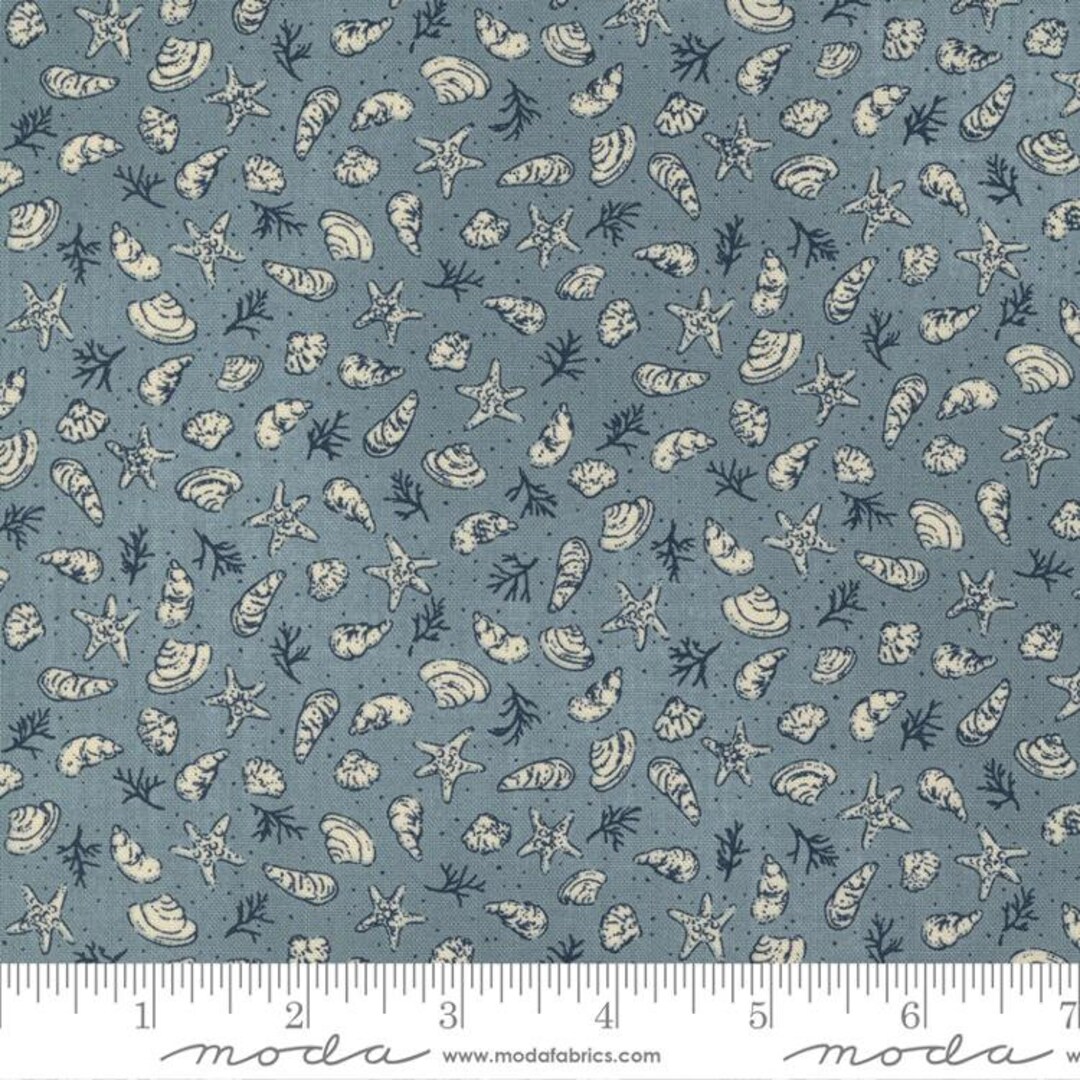 SALE to the Sea Shells 16931 Sky - Moda Fabrics - Starfish Coral Light ...