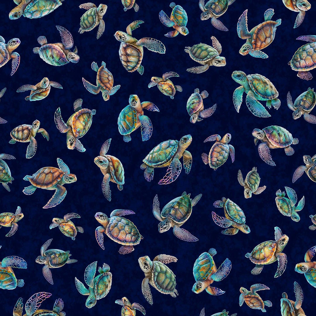 Endless Blues Sea Turtle Toss 30044 Navy - by QT Fabrics - Turtles ...