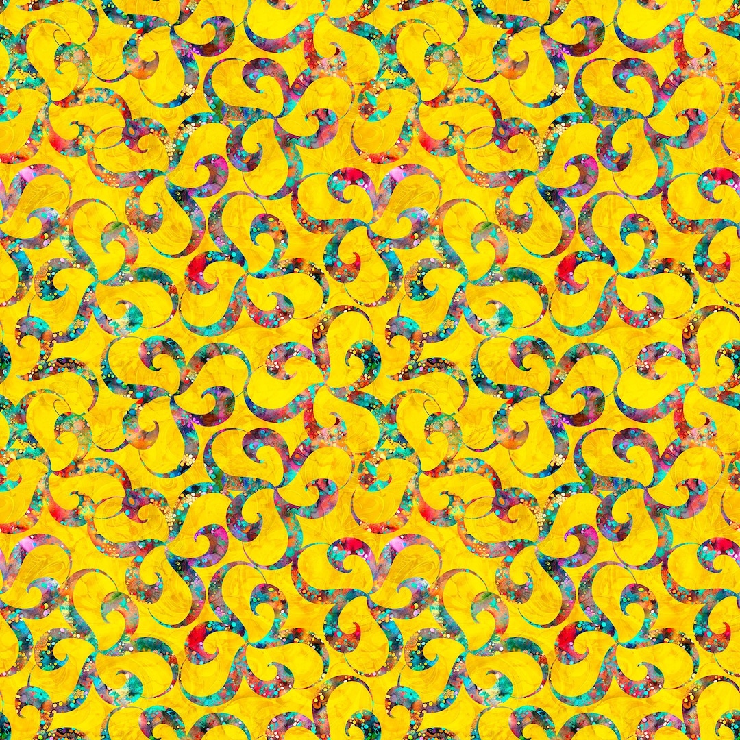 Bedazzled Twists 31127 Yellow S - QT Fabrics - Swirl Geometric Abstract ...
