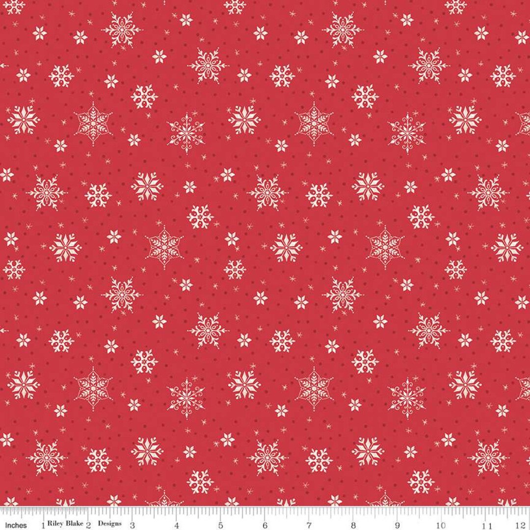 Fat Quarter End of Bolt Snowed in Snowflakes C10815 Red Riley Blake ...